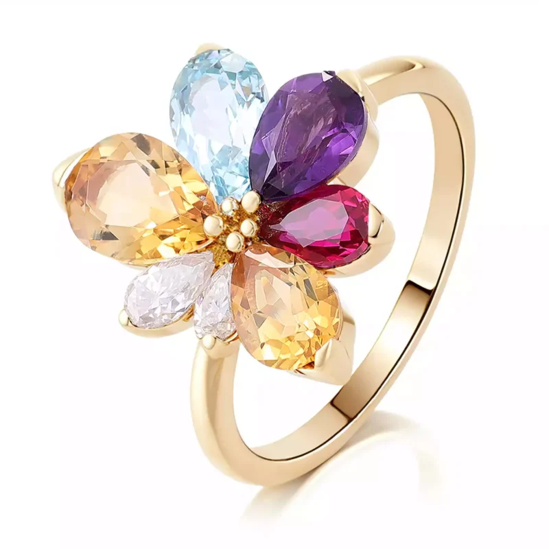 Multi-Gemstone Flower Ring - Aurora Geometry