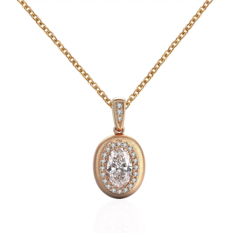 1.2ct Lab Diamond Pendant | 18K Yellow Gold Halo Accent Necklace ...