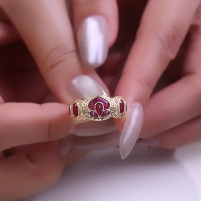 Jedi Ruby Heart Lab Ring Gypsy Set Ruby Constellation In Filigree 5929