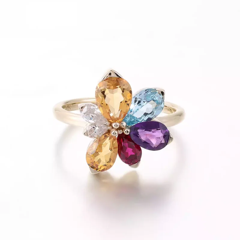 Multi-Gemstone Flower Ring - Aurora Geometry
