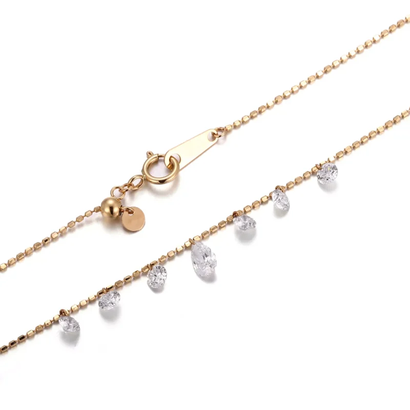 18K Yellow Gold Lab Diamond Choker | 7-Stone Lab Diamond Necklace with ...