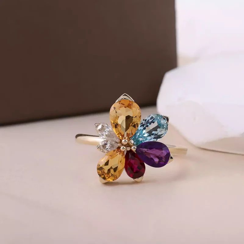 Multi-Gemstone Flower Ring - Aurora Geometry