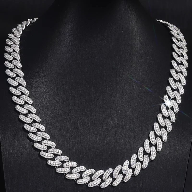 Special Offer: 12mm Iced Out Prong Link Chain in 925 Sterling Silver ...