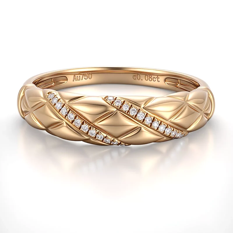 Geometric Diamond Band | 18K Yellow Gold Ring with Round-Cut Lab ...